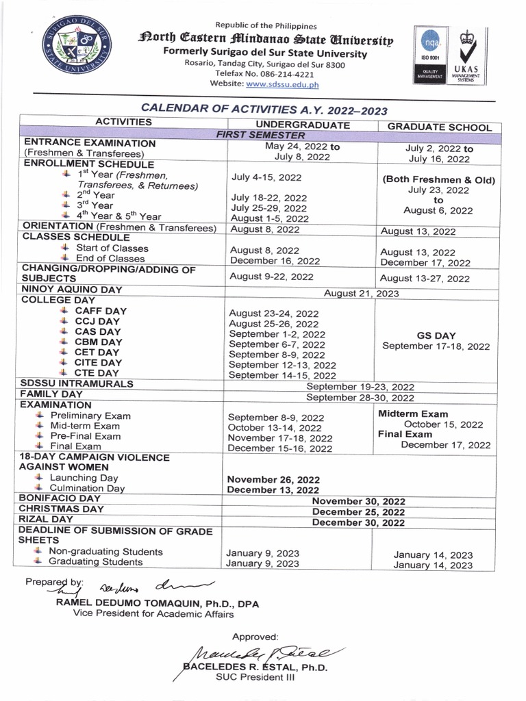 Approved-CALENDAR-OF-ACTIVITIES-A.Y.-2022-2023 NEMSU | PDF ...