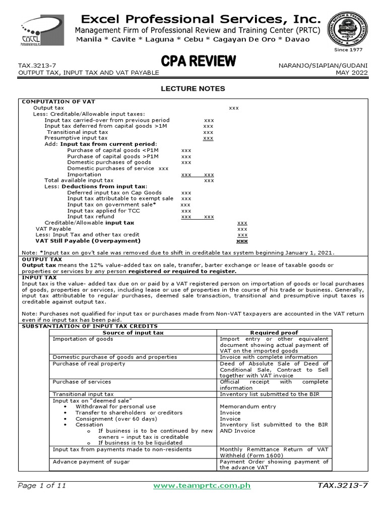Tax.3213-7 Output Input and Vat Payable | PDF | Value Added Tax | Taxes