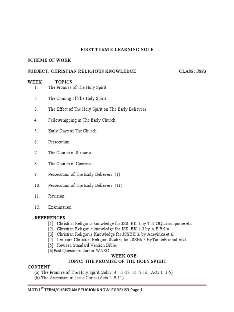 1ST Term .JSS3 Christian Religious Knowledge PR-1 | PDF | Saint Peter ...