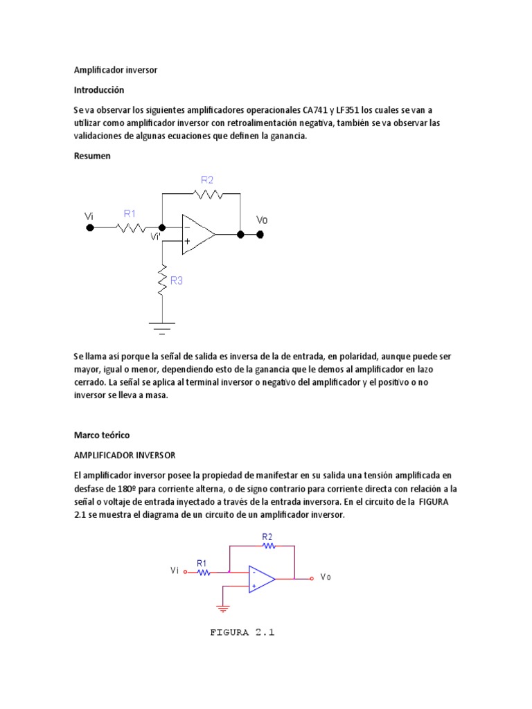 Amplificador Inversor PRACTICA2 | PDF | Amplificador operacional ...