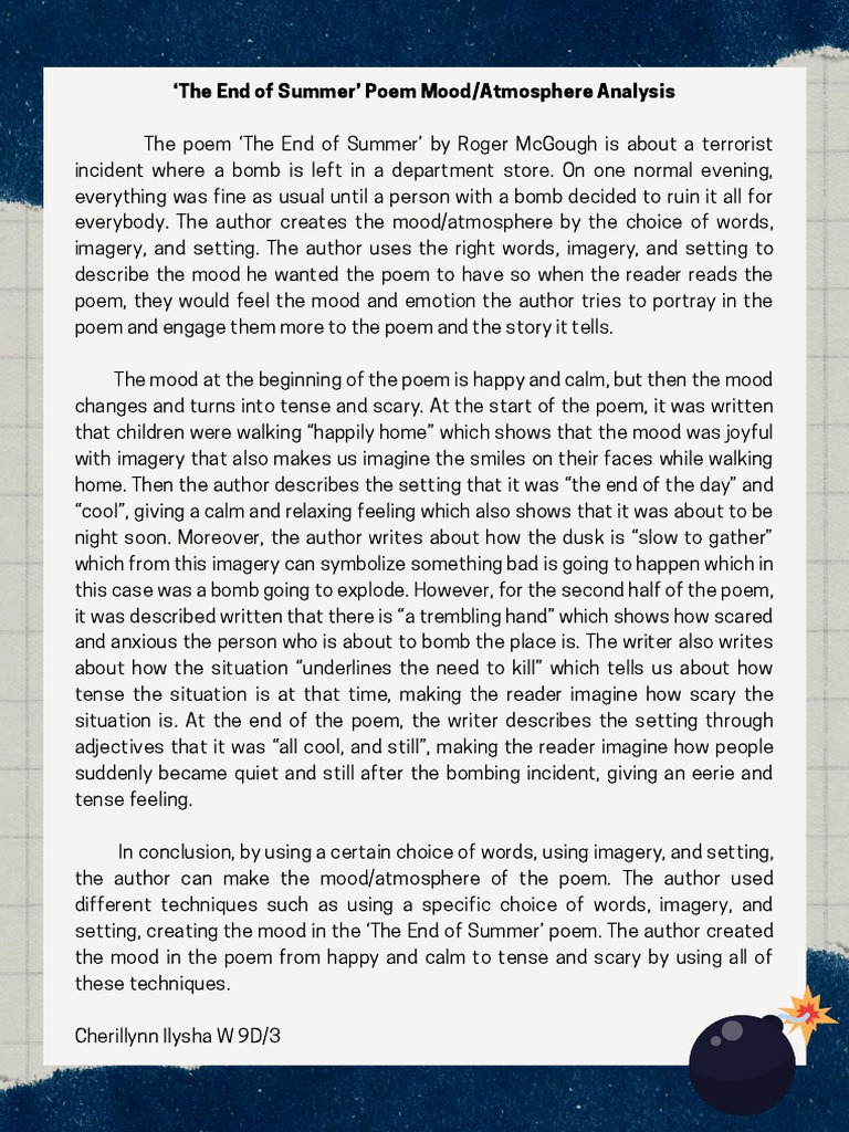 ‘The End of Summer’ Poem MoodAtmosphere Analysis The poem ‘The End of ...