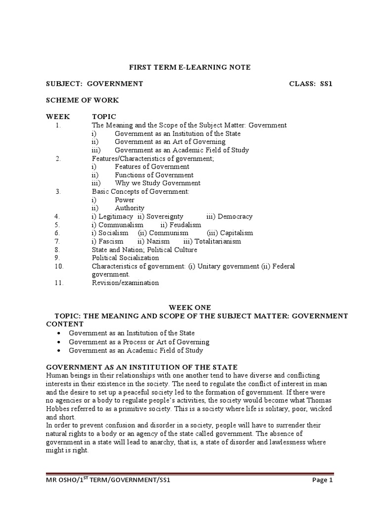 1ST Term .SSS1 Government | PDF | Sovereignty | Socialism
