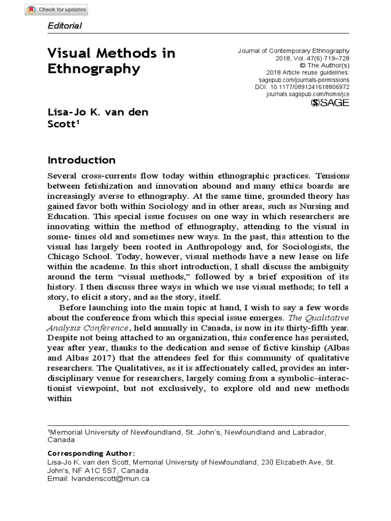 Visual Methods in Ethnography | PDF | Ethnography | Sociology