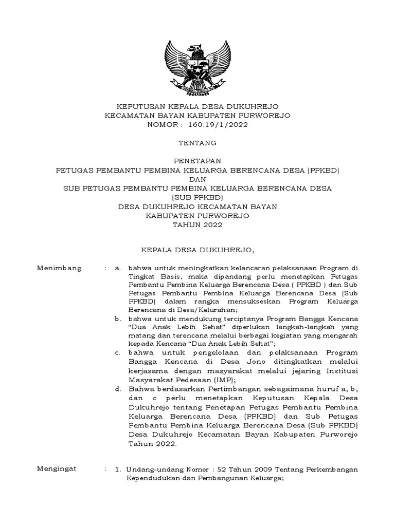 Keputusan Kepala Desa Dukuhrejo TTG PKPKD Dan PPKD | PDF