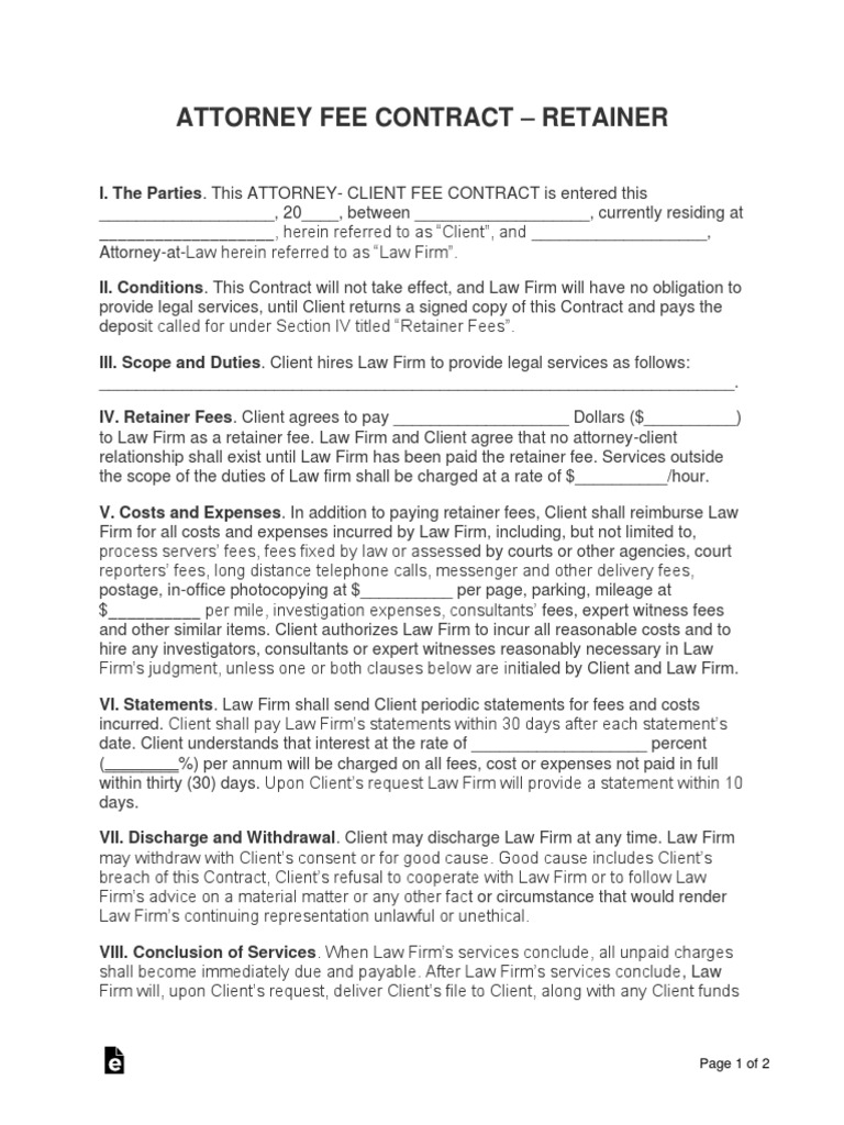 Attorney Client Retainer Agreement Sample | PDF | Fee | Law Firm