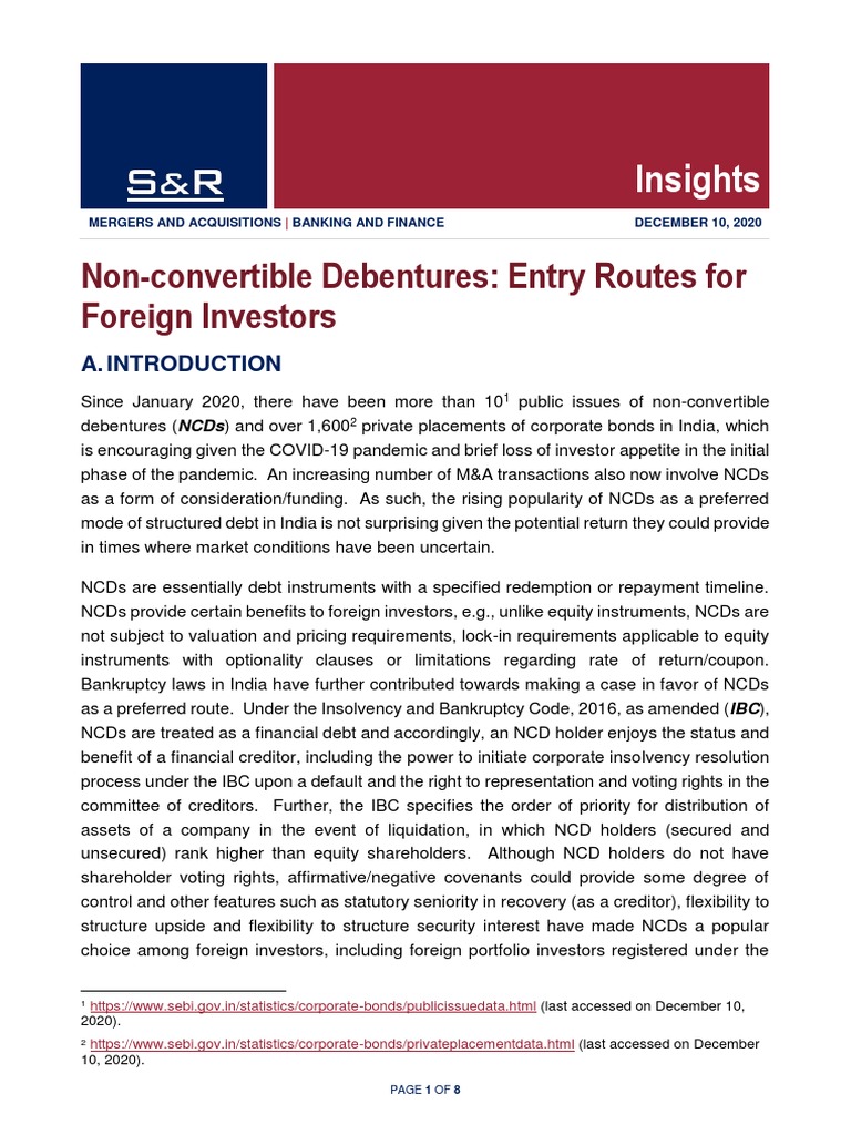 SR Insights Non Convertible Debentures Entry Routes For Foreign ...