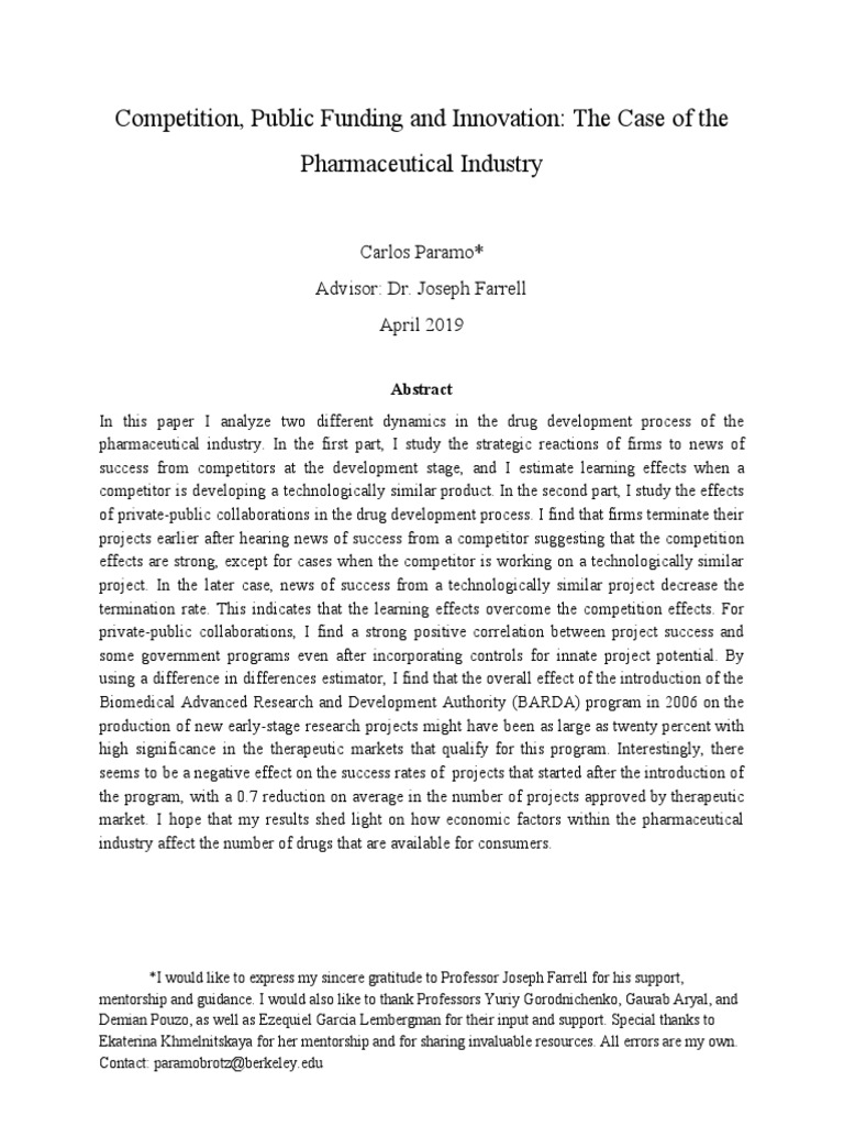 Competition and Public Funding and Innovation - The Case of The ...