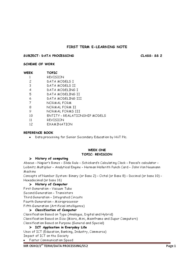 1ST Term .SSS2 Data Processing | PDF | Data Model | Databases