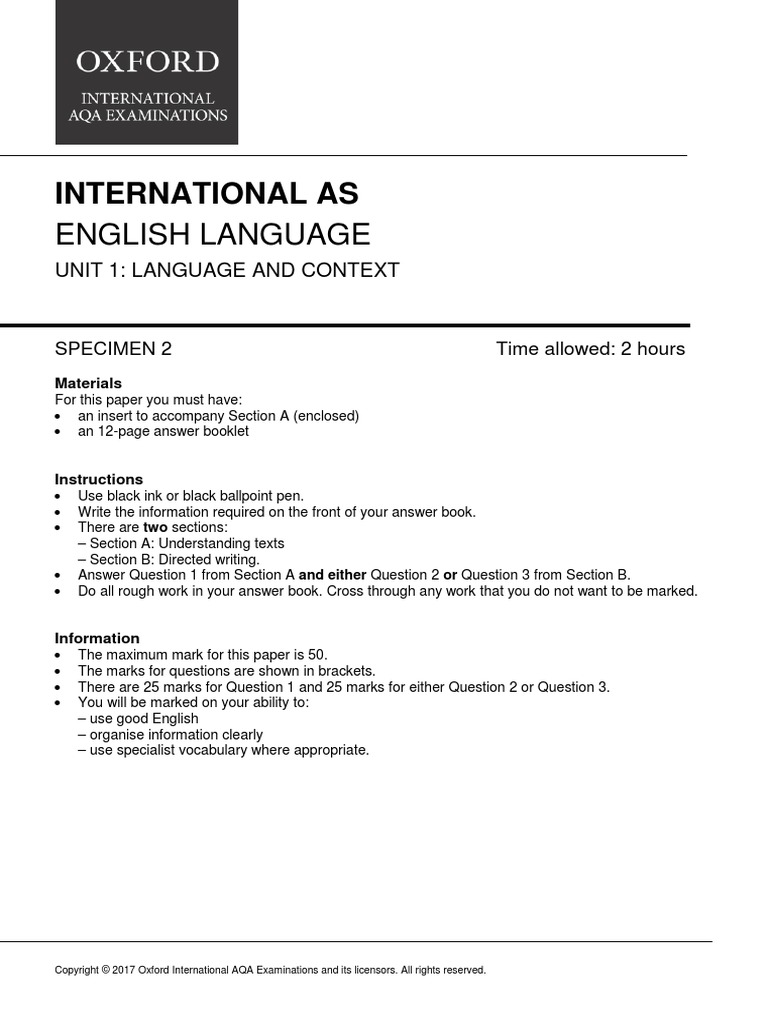 9670 International As English Language Unit 1 Language and Context ...