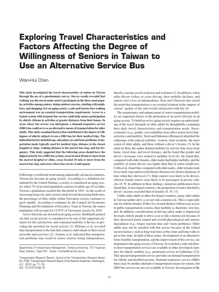 Exploring Travel Characteristics and Factors Affecting The Degree of ...