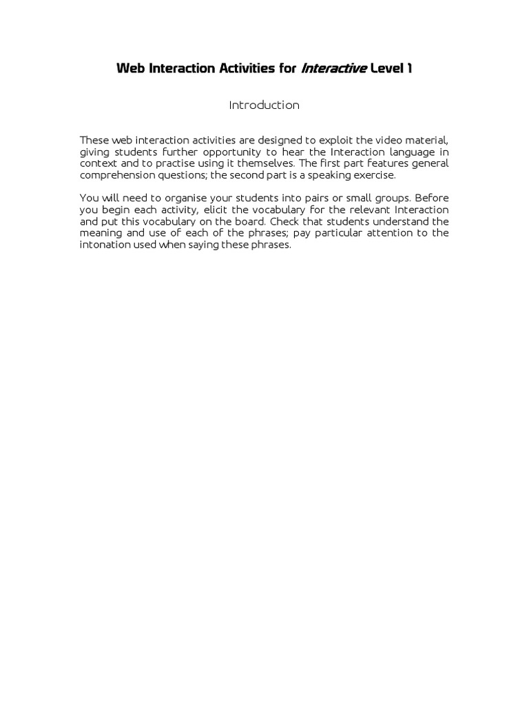 Interactive Level 1 Interaction Activities Extra Teacher Support | PDF ...