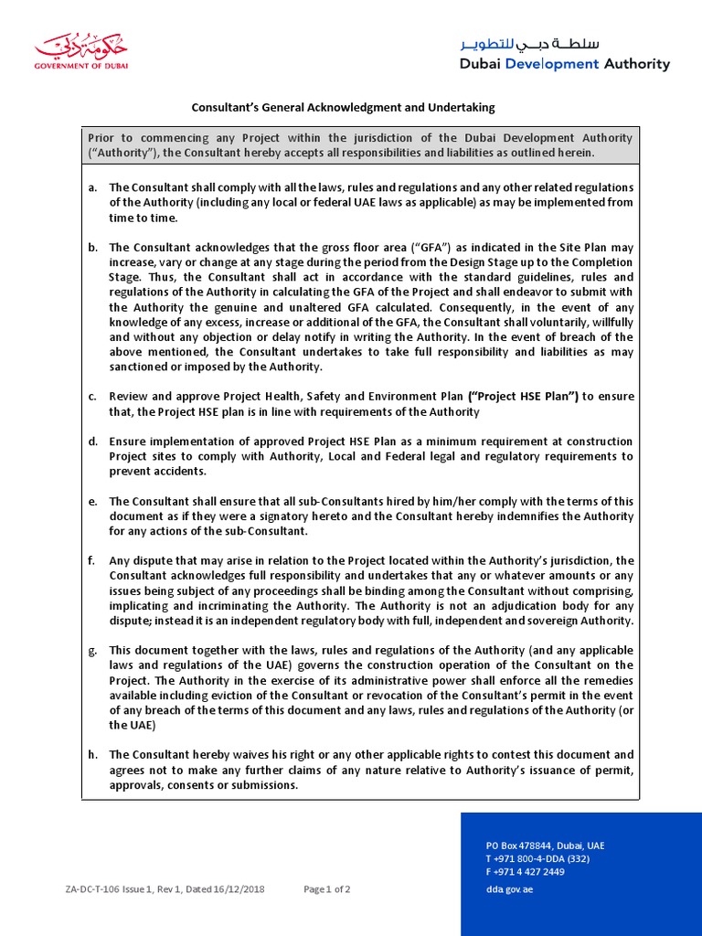 ZA-DC-T-106 Consultant General Acknowledgement and Undertaking | PDF | Private Law | Common Law