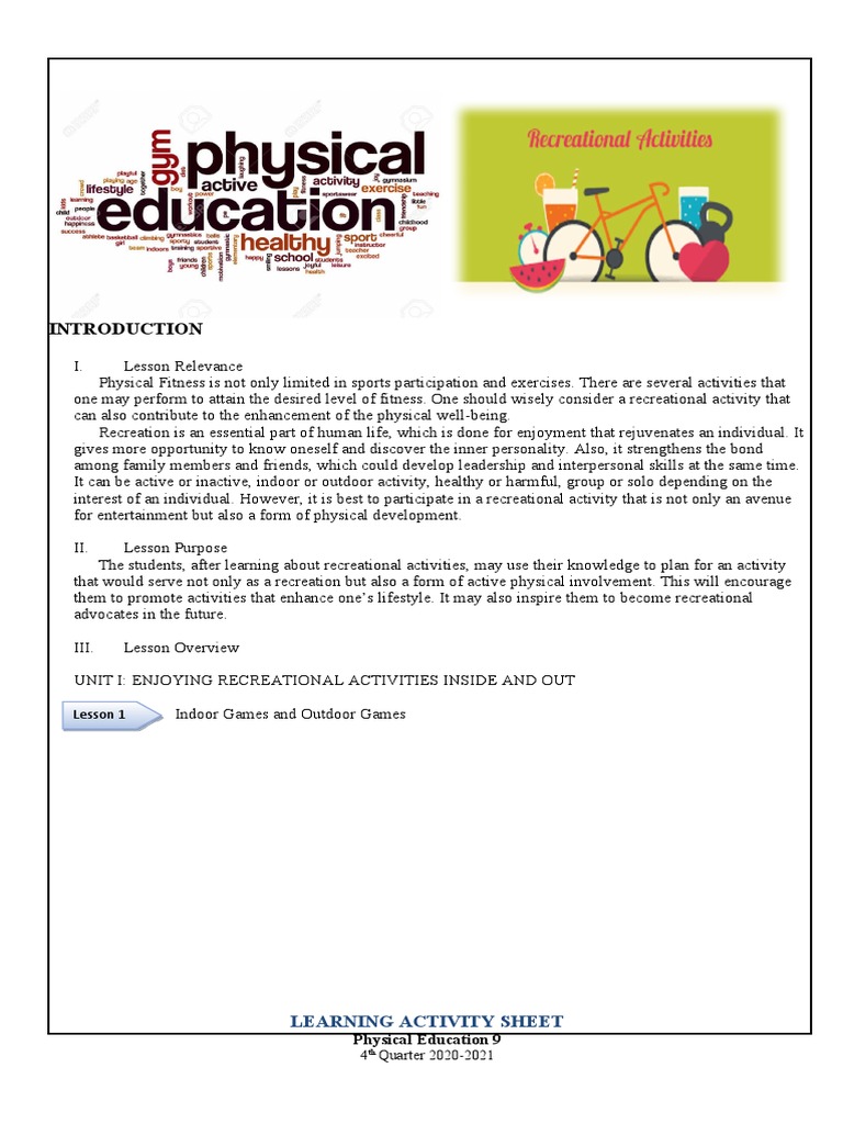 (PE) Module P.E 9 4th Quarter | PDF | Hiking | Table Tennis