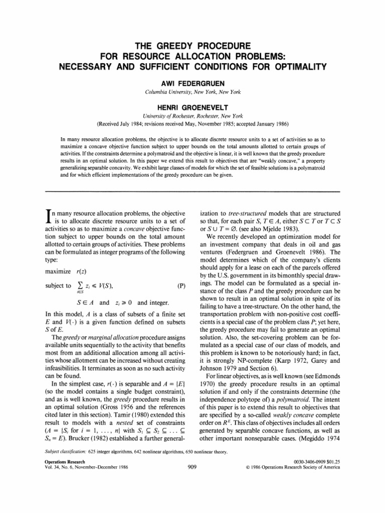 Federgruen Greedy Procedure Download Free Pdf Mathematical Optimization Linear Programming 