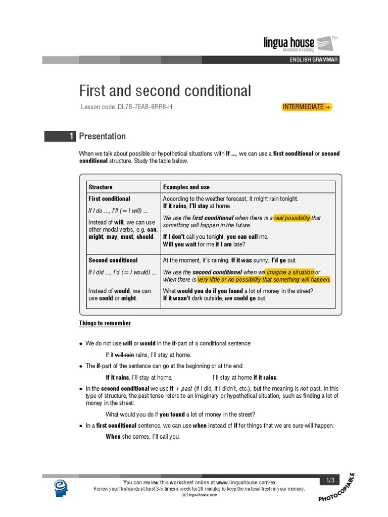 COND First and Second Conditional | PDF | English Grammar | Languages