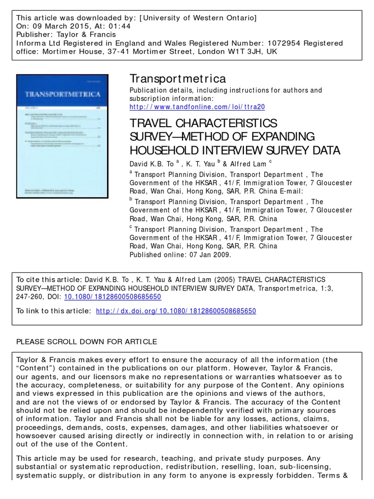 Travel Characteristics Survey - Method of Expanding Household Interview Survey Data | Download ...