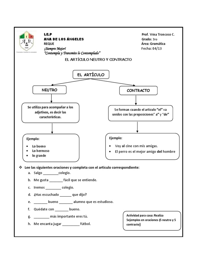 El Artículo Neutro y Contracto | PDF