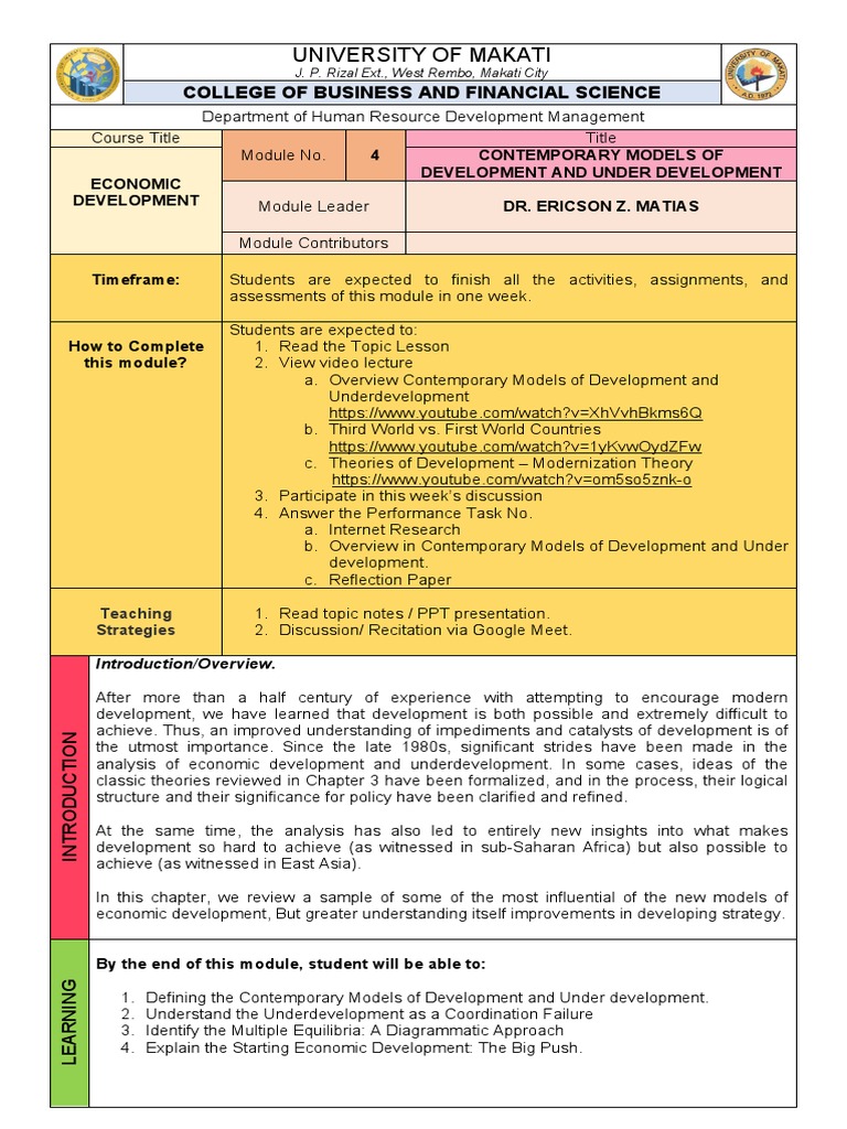 Module 4 Contemporary Models of Development and Underdevelopment | PDF ...