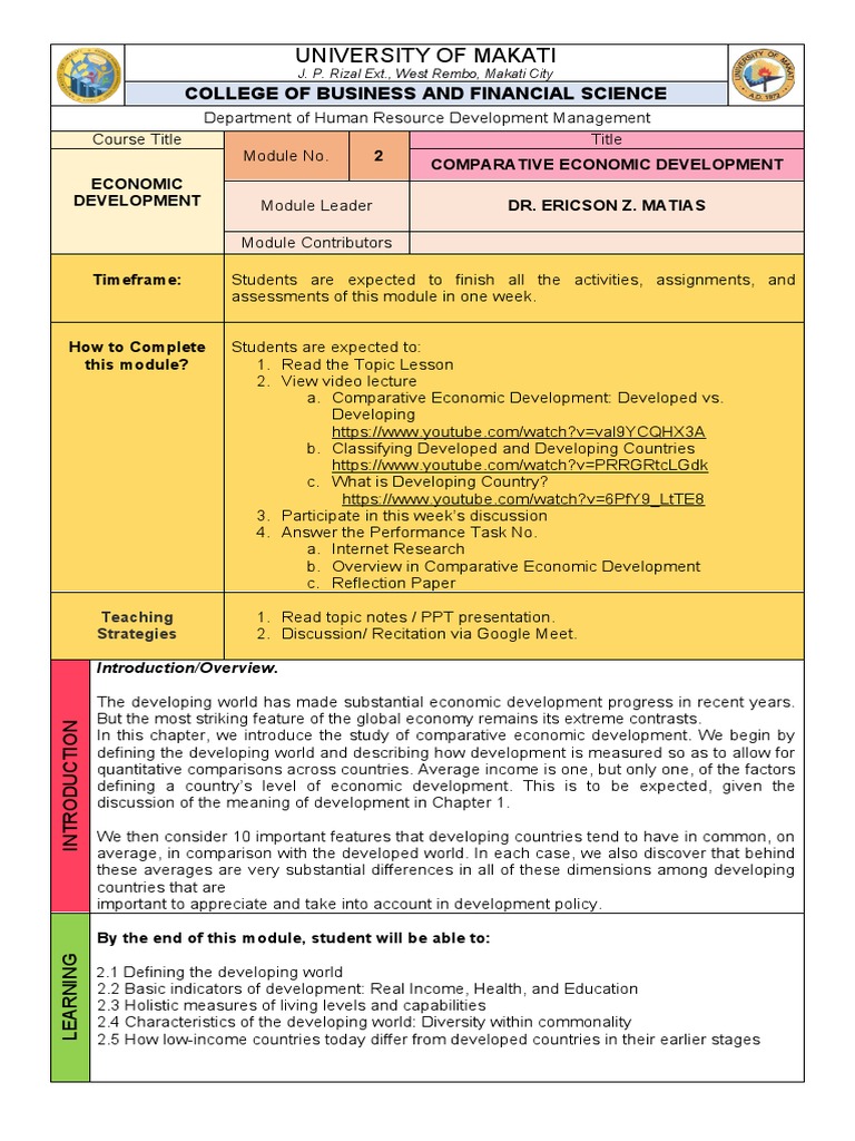 Module 2 Comparative Econimoc Development | PDF | Developing Country ...