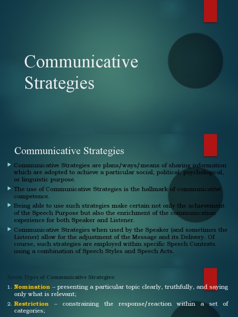 Types of Communicative Strategies | PDF | Communication | Speech