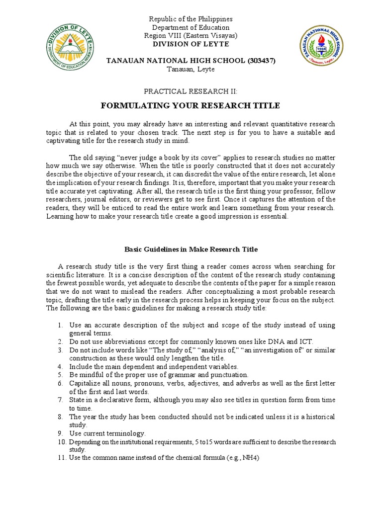 Guidelines For Research Title | PDF | Word | Adjective