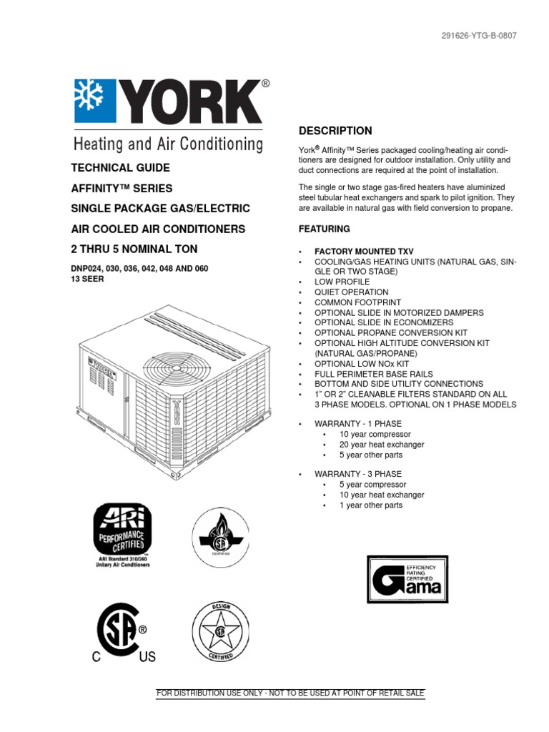York Packaged Unit 291626-YTG-B-0807 | PDF | Heat Exchanger | Thermostat