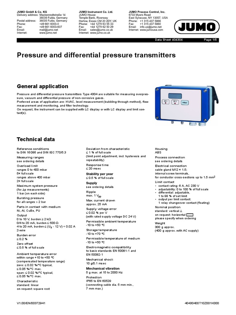 Pressure Transmitter Jumo 404304 | PDF | Alternating Current | Pressure ...