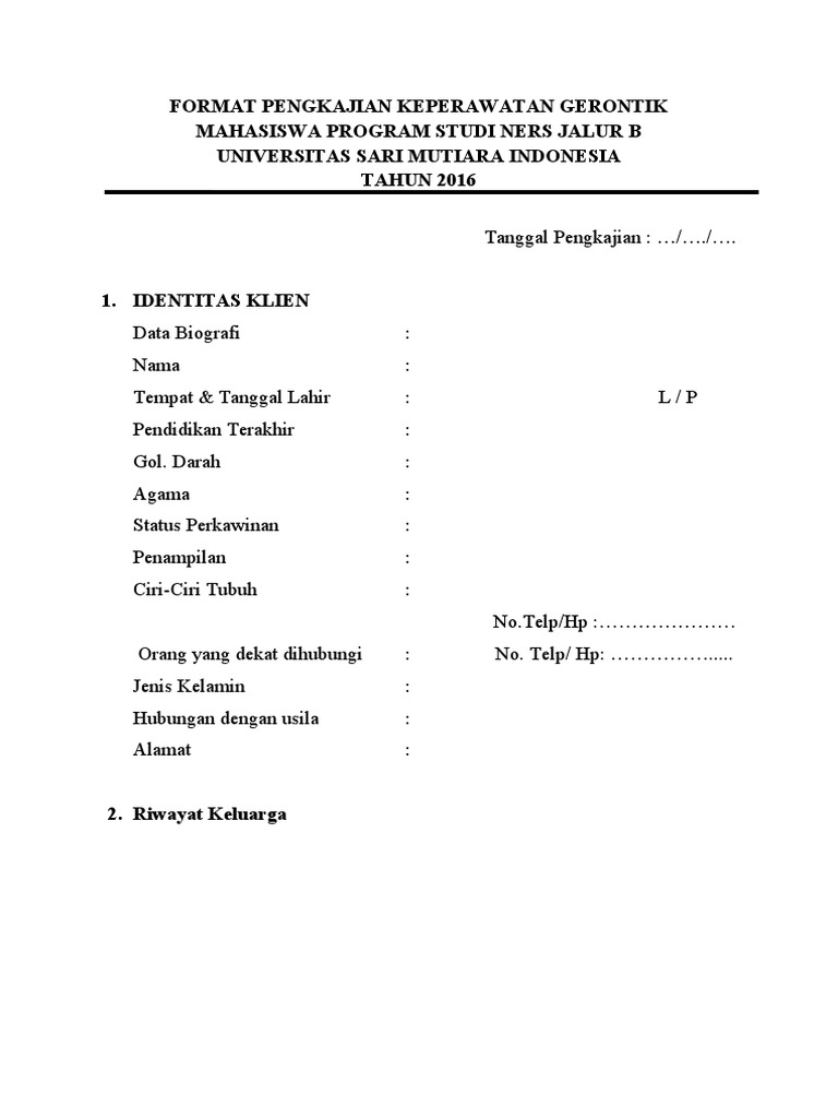 Format Pengkajian Keperawatan Gerontik | PDF