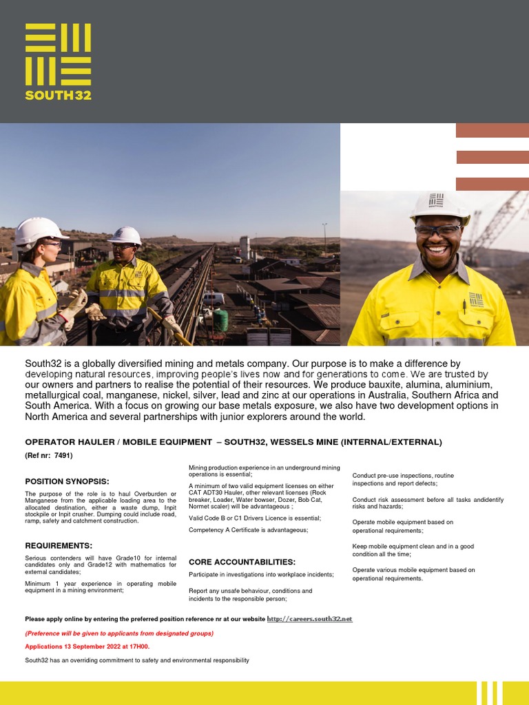Operator Mobile Equipment (Hauler) - South32 Wessels Mine | PDF | Mining | Safety