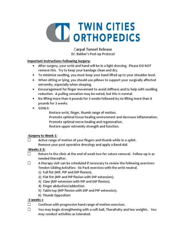 Carpal Tunnel Release Protocol | PDF Carpal Tunnel Release Protocol | PDF