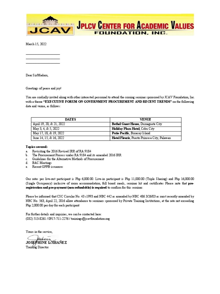 Invitation Letter - Procurement Seminar (Q2 2022) - 1 | PDF | Business ...