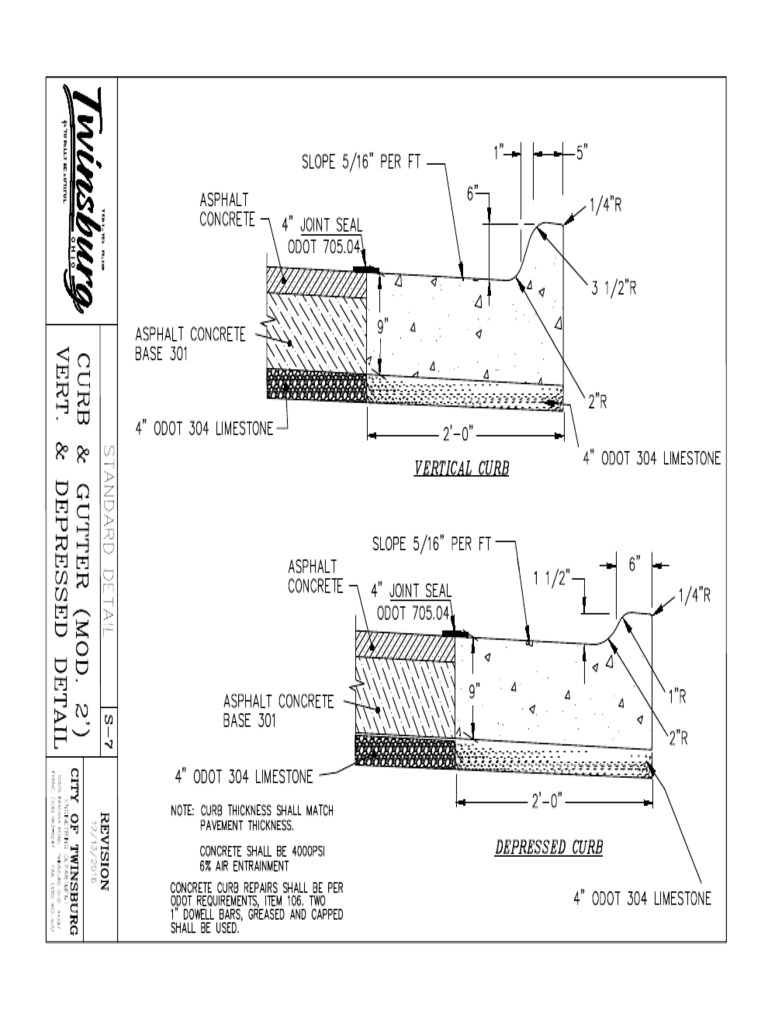 2ft Curb and Gutter Asphalt Pavement Detail (S-7) | PDF