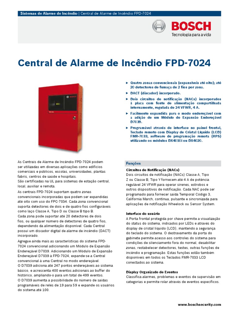 Data Sheet FPD-7024 (Bosch) | PDF | Interface de usuário | Relé