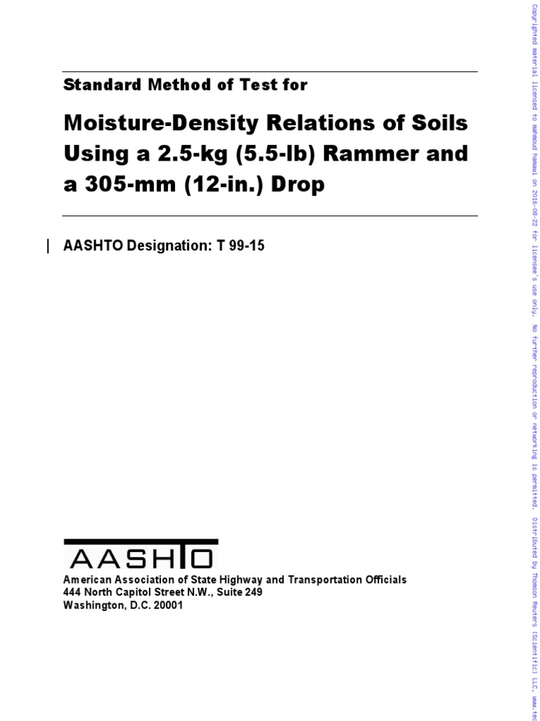 Aashto T99-15 | PDF | Density | Soil