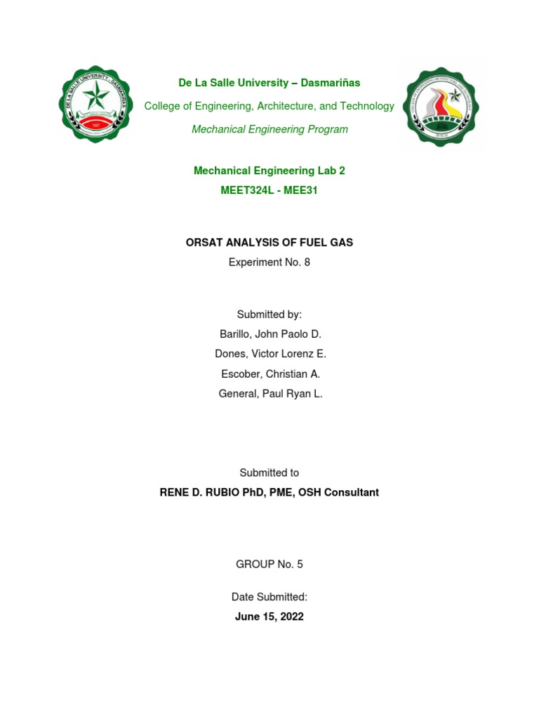 ORSAT Fuel Gas Analysis Experiment | PDF | Carbon Dioxide | Oxide