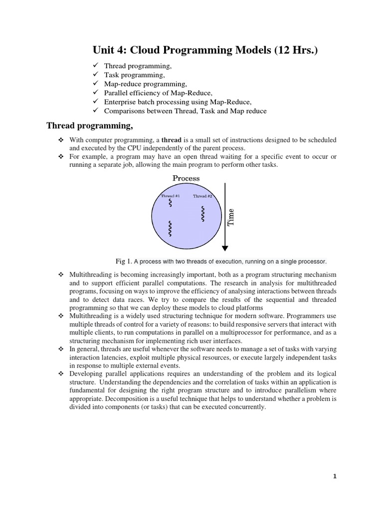 Unit 4 - Cloud Programming Models | PDF | Thread (Computing) | Map Reduce