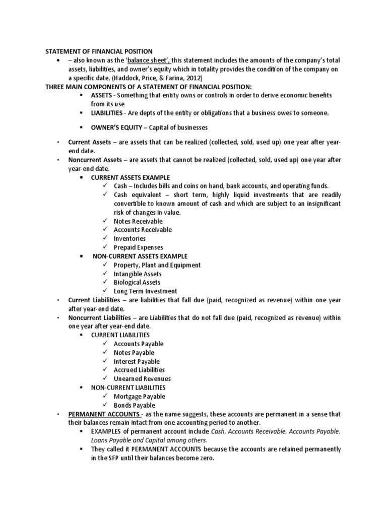 Statement of Financial Position Reviewer | PDF | Balance Sheet ...