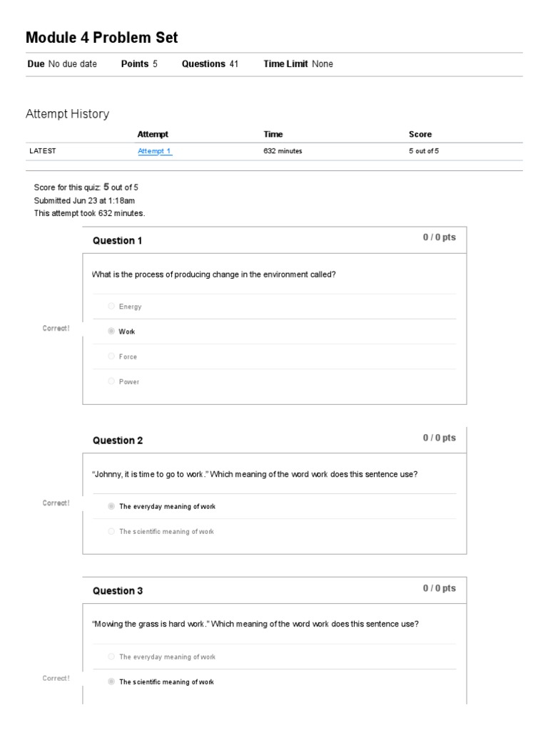 Module 4 Problem Set - Physics-2021-Key | PDF | Potential Energy | Force