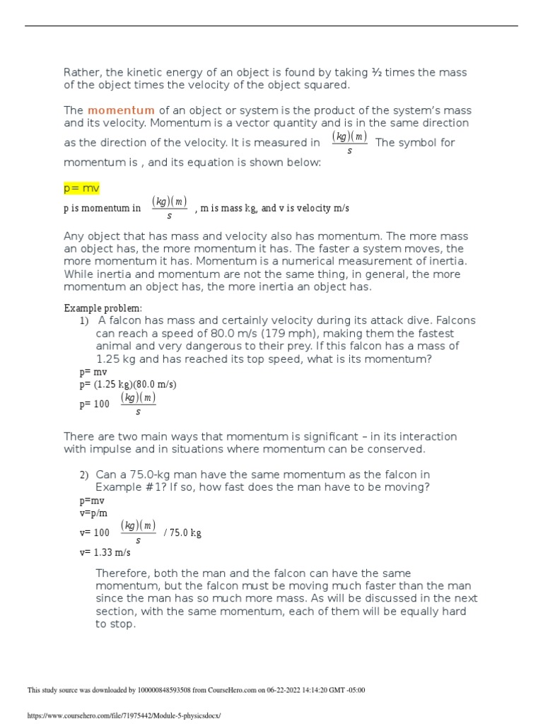 Module 5 Physics | PDF | Momentum | Velocity