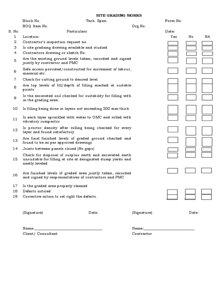 Check List - Site Grading | PDF