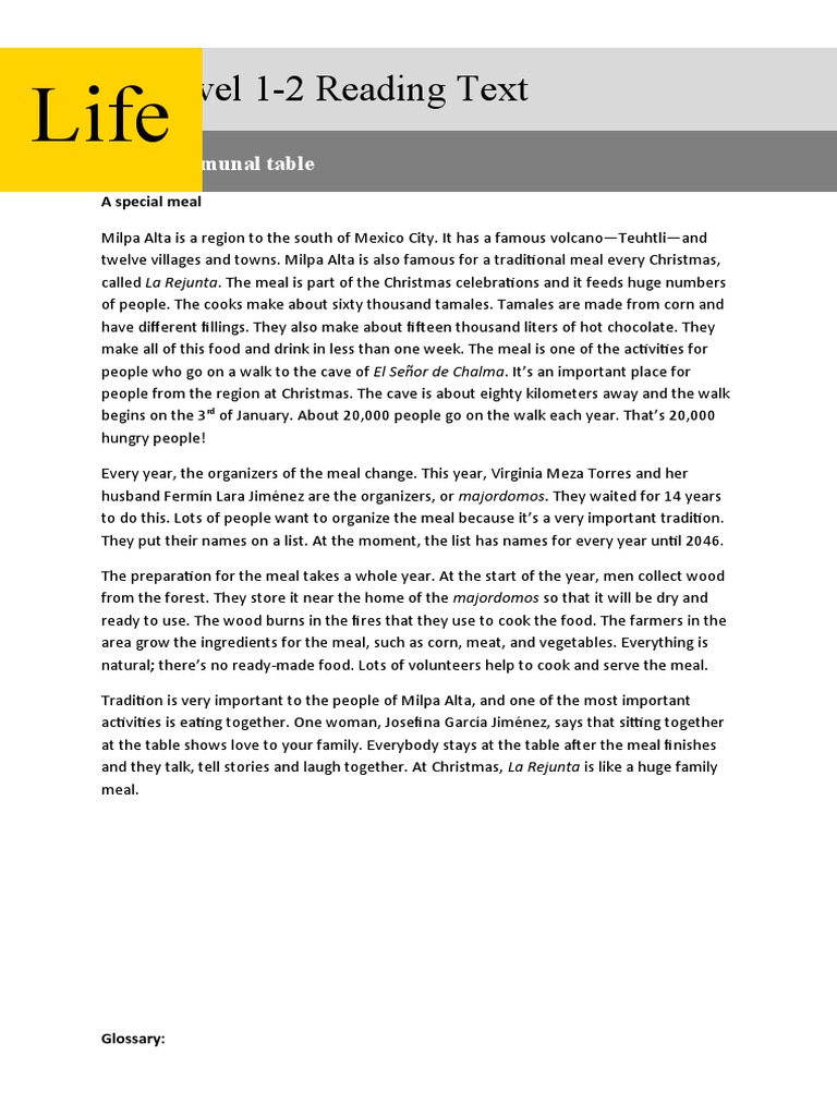 Level 1-2 Lesson 10 Reading Text | PDF | Meal | Foods