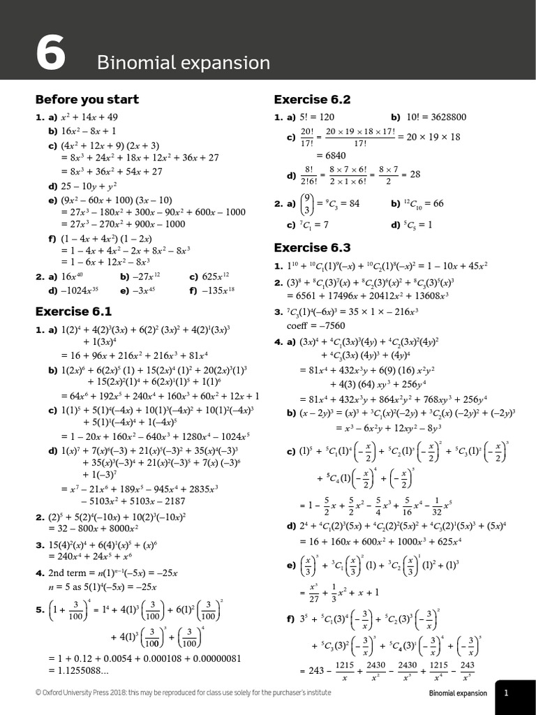 Chapter 6 - Binomial Expansion | Download Free PDF | Algebra