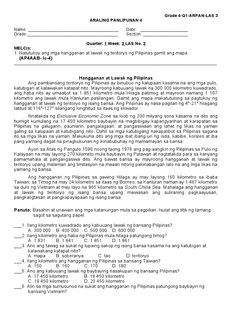 Grade 4 Q1 ARPAN LAS 3 | PDF