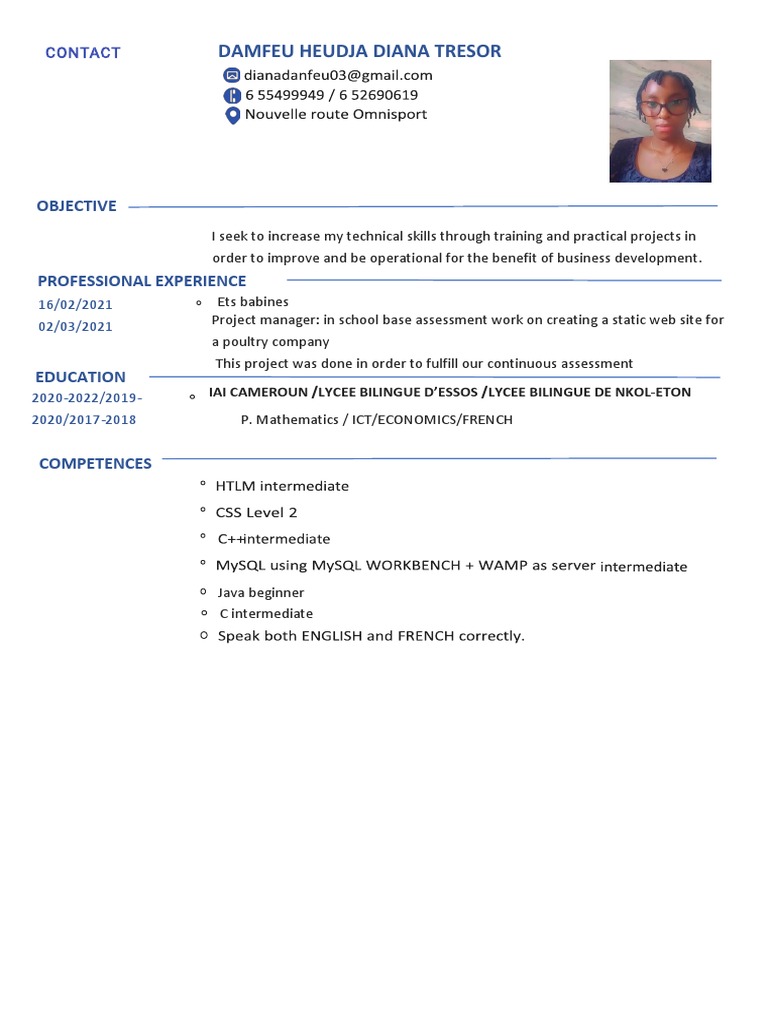 Damfeu Heudja Diana Tresor: Objective | PDF