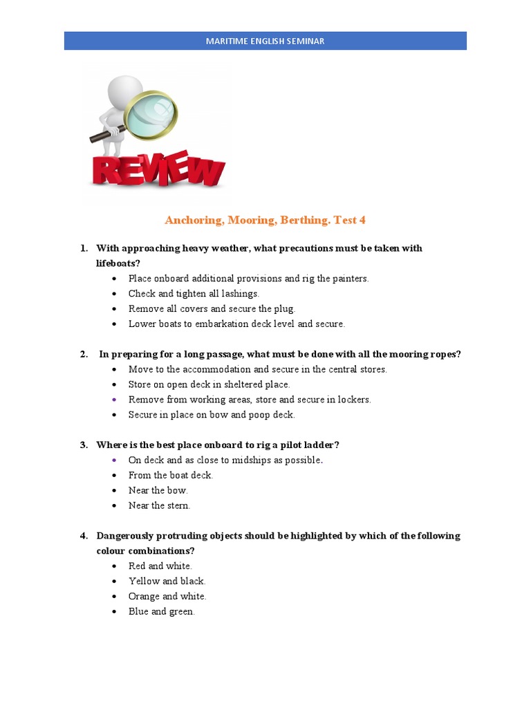 Anchoring. Mooring. Exercises Part II | PDF | Anchor | Rope