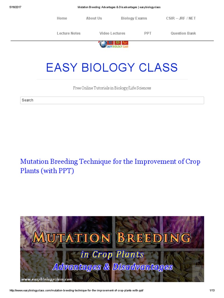 Mutation Breeding Advantages Disadvantages Easybiologyclass Pdf