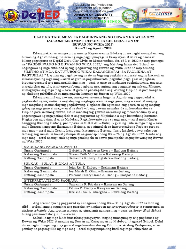 Narrative Report Buwan Ng Wika