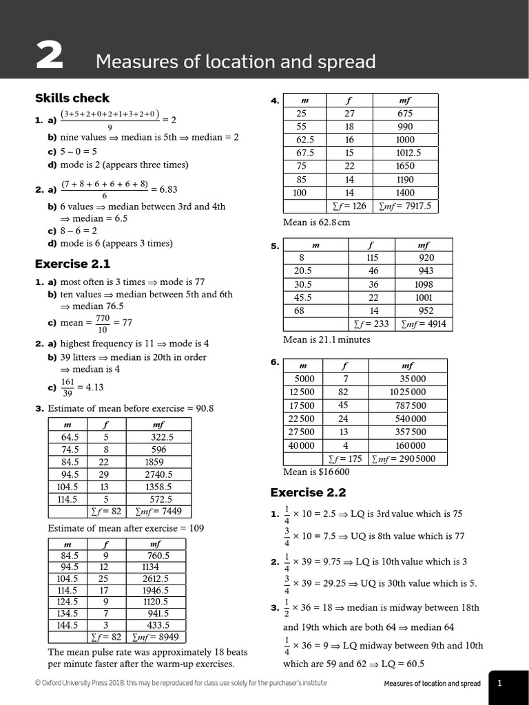 Chapter 2 - Measures of Location and Spread | PDF | Teaching Methods ...