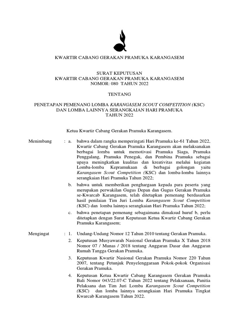 080-SK Penetapan Pemenang KSC BSC Karangasem 2022 | PDF
