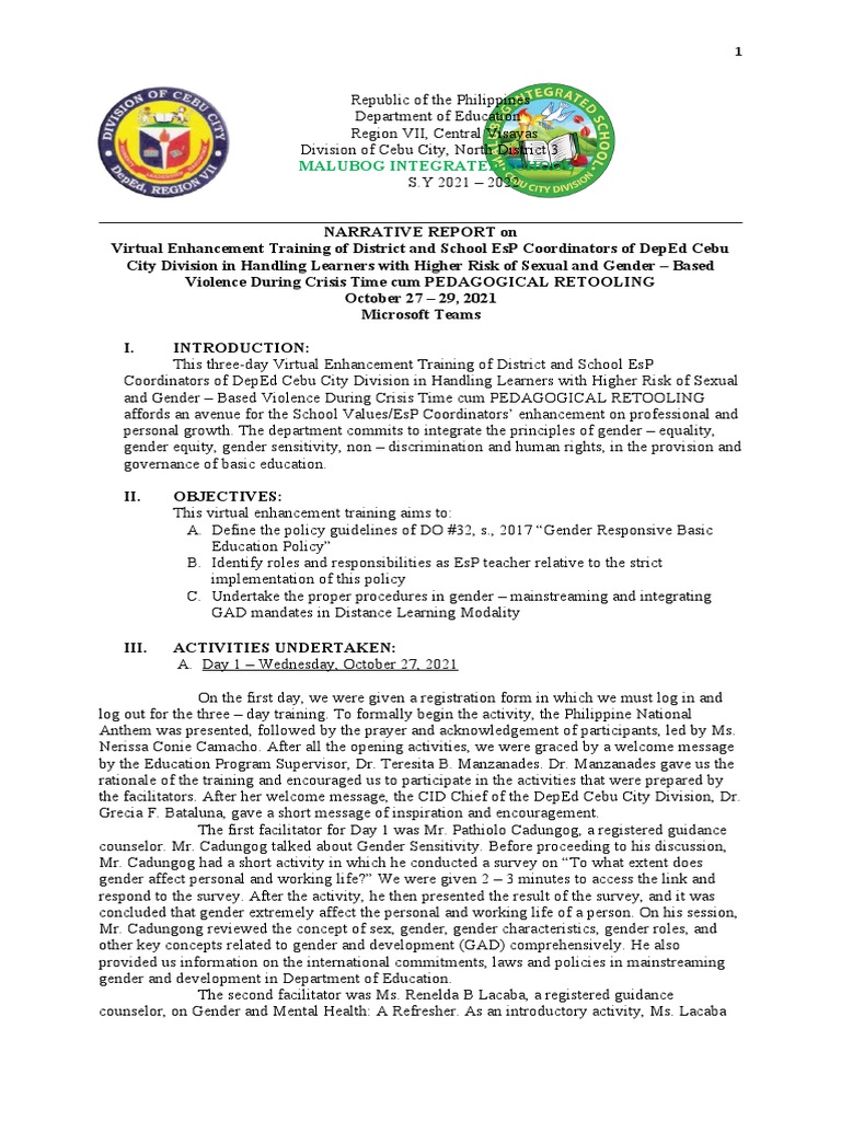 EsP Narrative Report On GAD Capability Building Seminar | PDF | Mental ...